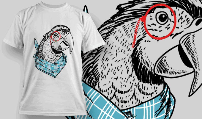 Parrot With Blue Plaid Bandana And Red Monocle | T Shirt Design ...