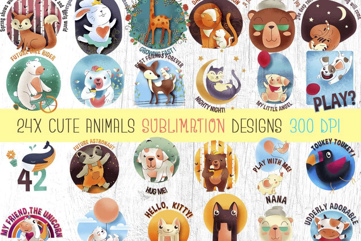 24 Cute Animals - Kawaii Sublimation Complete Bundle