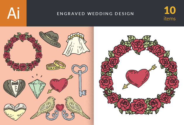 Engraved Wedding Design Vector Set 1
