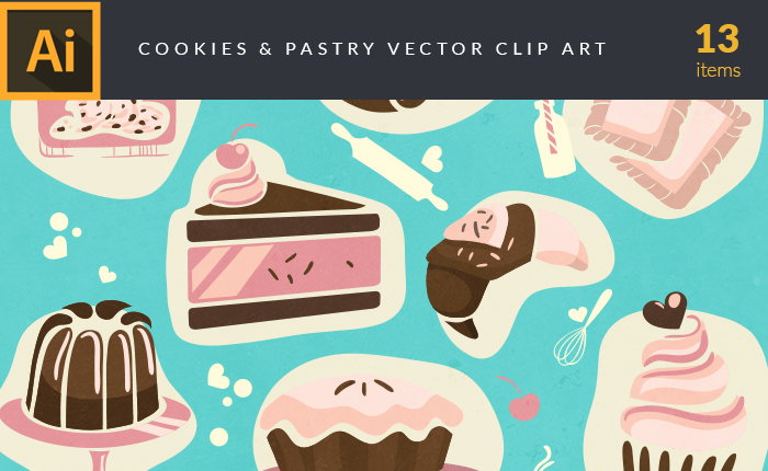 Illustrated Colorful Pastry And Cookies Vector Pack | Designious