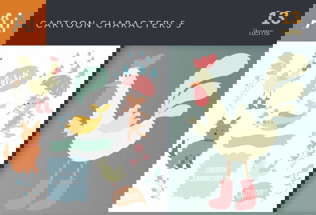 Cartoon Characters Vector Set 5