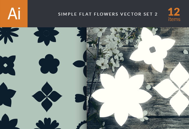 Simple Flat Flowers Set 2 | Designious