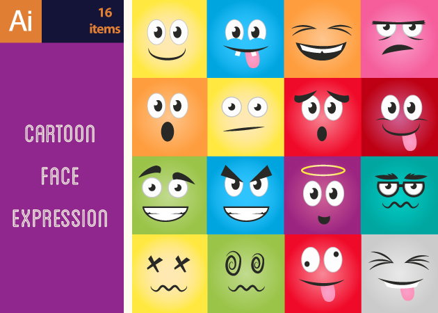 Cartoon Face Expressions Vector Set 1 | Designious