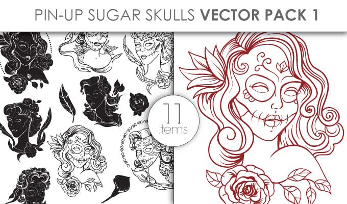 Vector Pin Up Sugar Skulls Pack 1 | Designious